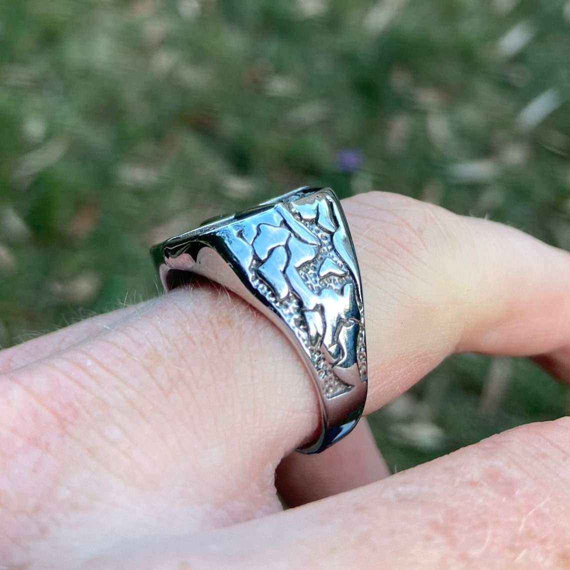 Mens Compass Signet Ring Stainless Steel Arrow Band Etsy