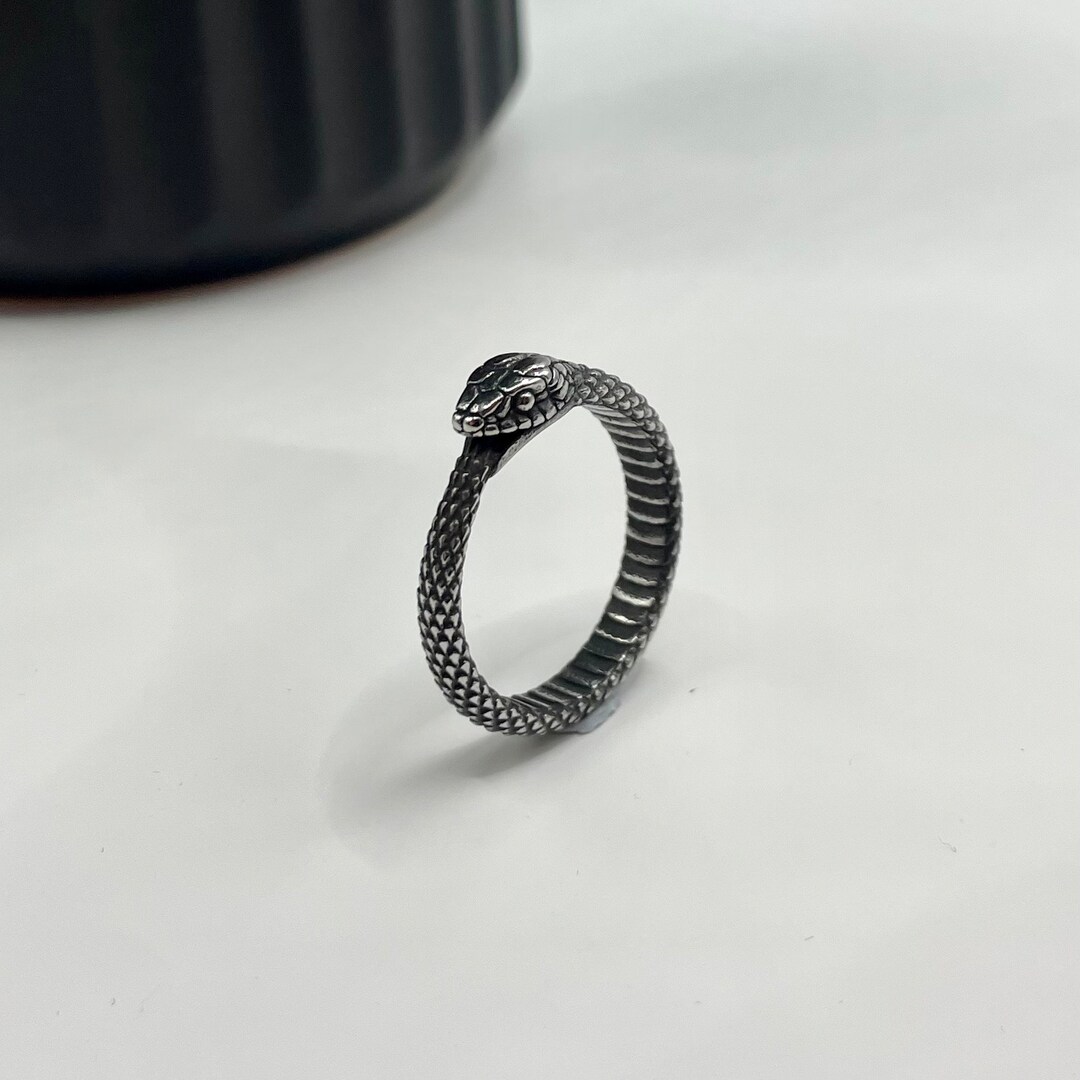 Snake Ring Stainless Steel Cobra Ring Mens Silver Serpant Band Animal ...
