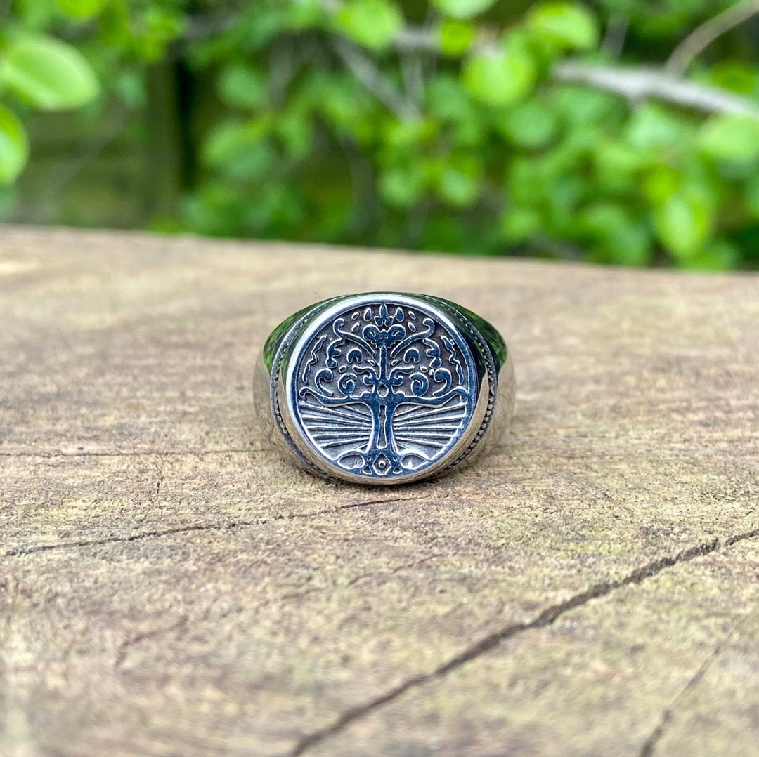 Silver Tree of Life Ring Stainless Steel Signet Ring Mens Tree ...