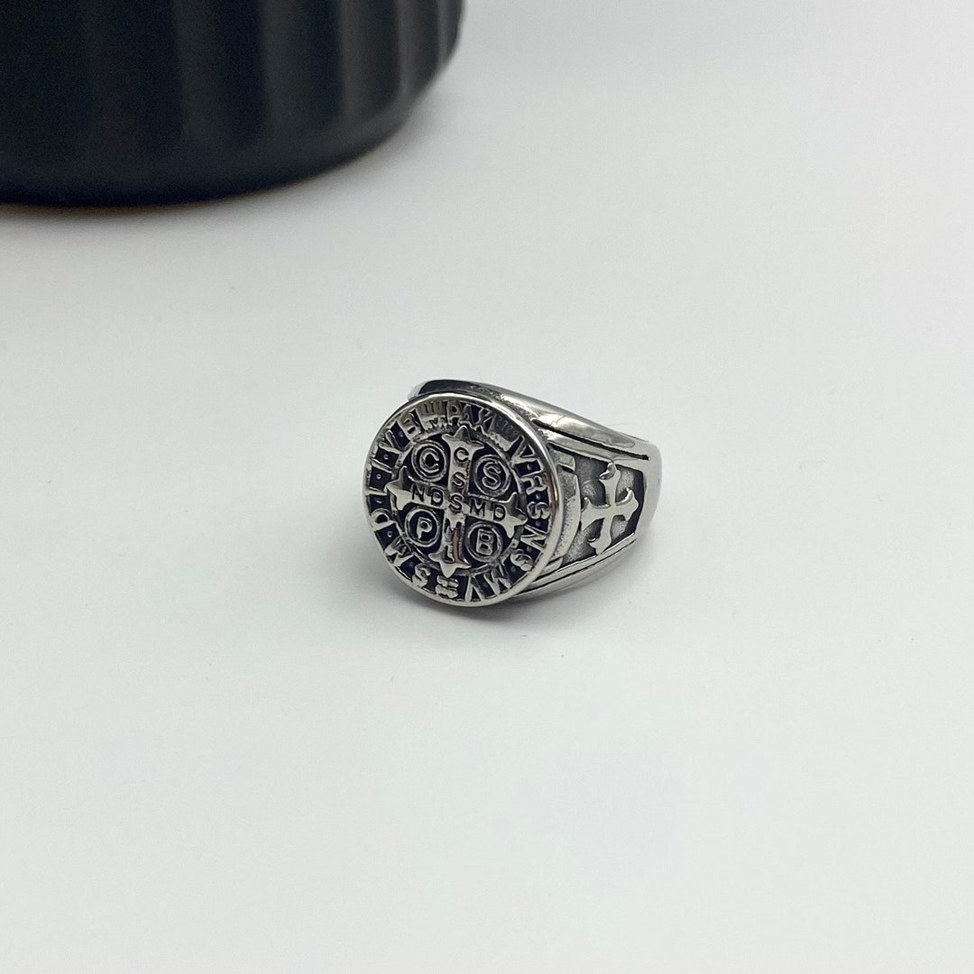 Mens Celtic Cross Signet Ring Gun Metal Stainless Steel Viking Ring ...