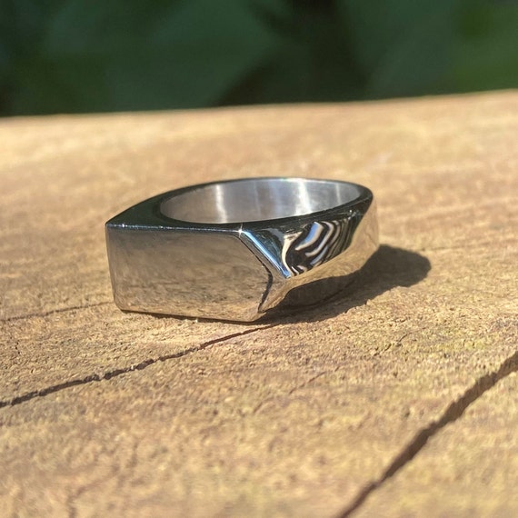 Stainless Steel Pointed Signet Ring Mens Silver Square Arrow - Etsy
