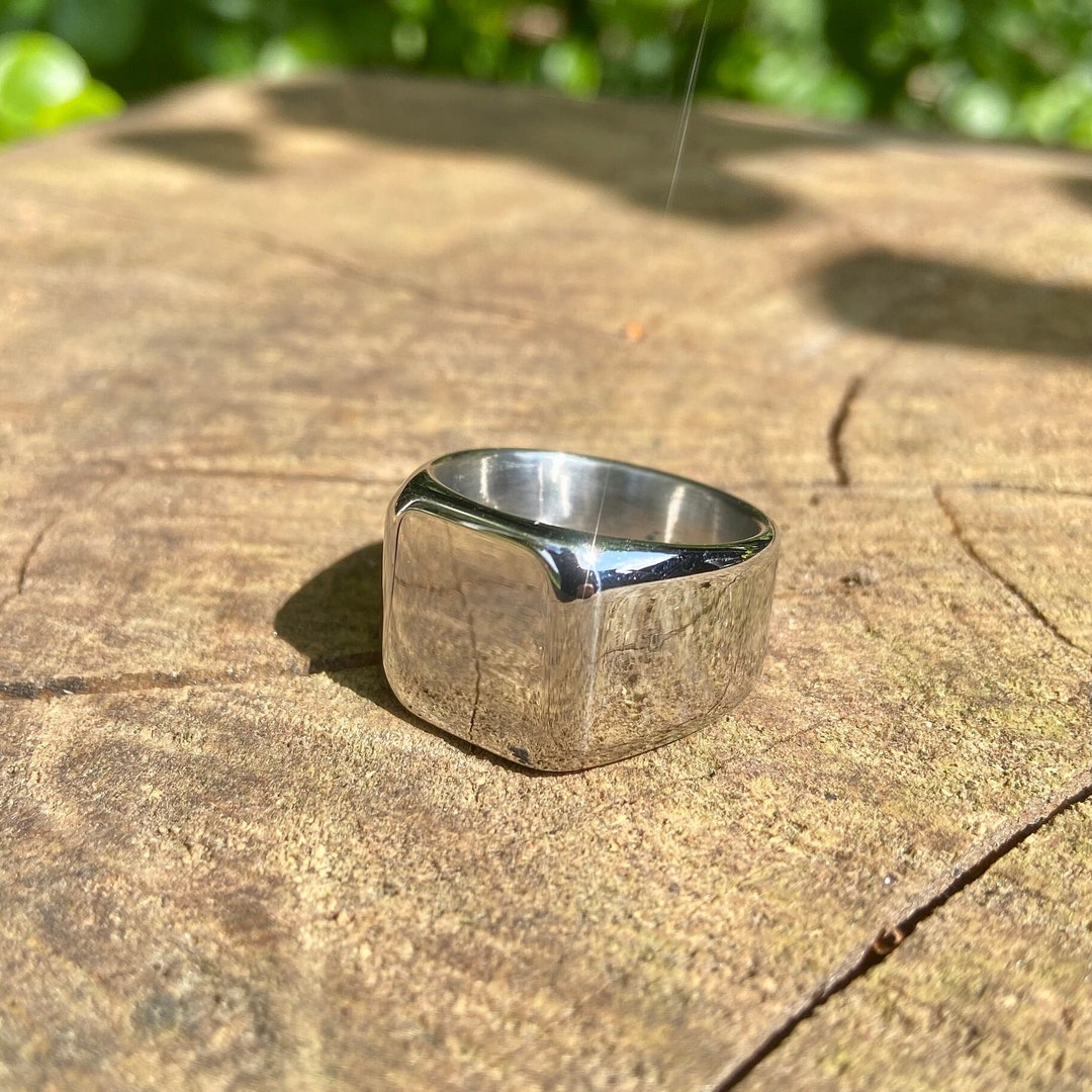 Stainless Steel Square Signet Ring Mens Silver Signet Ring Rings for ...