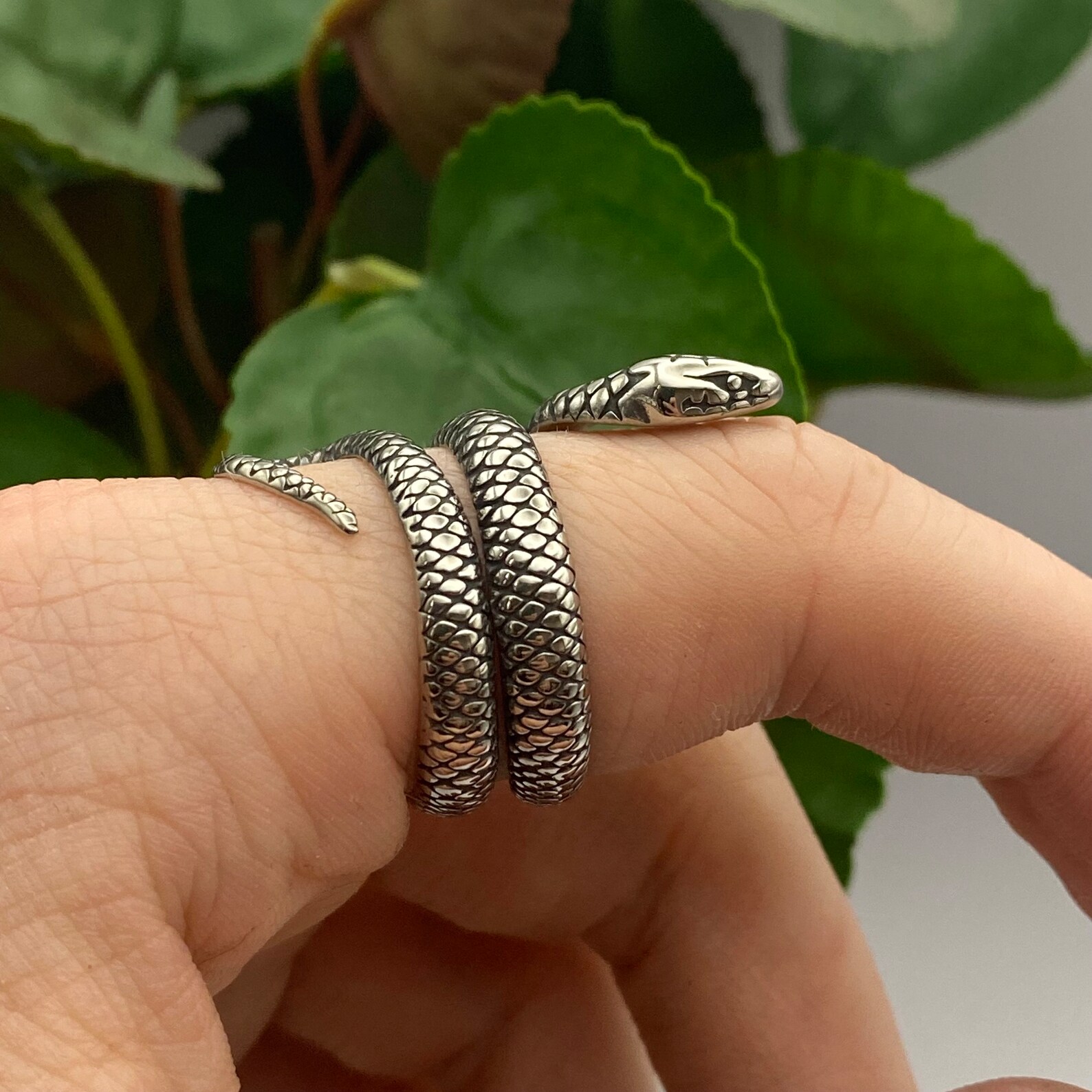 Wrapped Snake Ring Stainless Steel Cobra Ring Mens Silver Snake Band ...