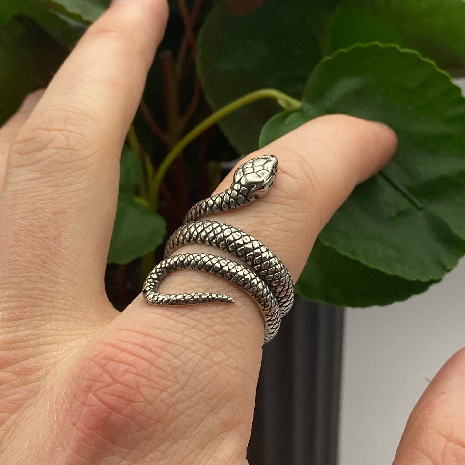 Wrapped Snake Ring Stainless Steel Cobra Ring Mens Silver Snake Band ...
