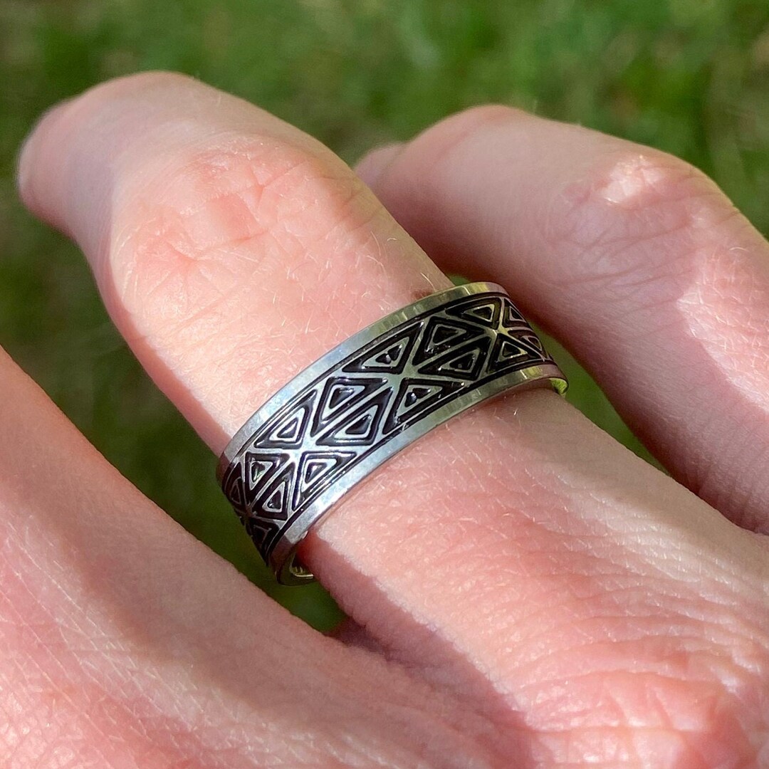 Silver Aztec Ring Mens Steel Band Geometric Shape Ring - Etsy