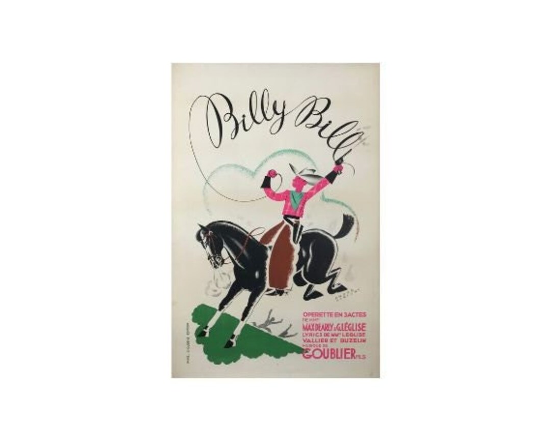 Billy Bill Operette par Andre Harfort, affiche originale de théâtre ...