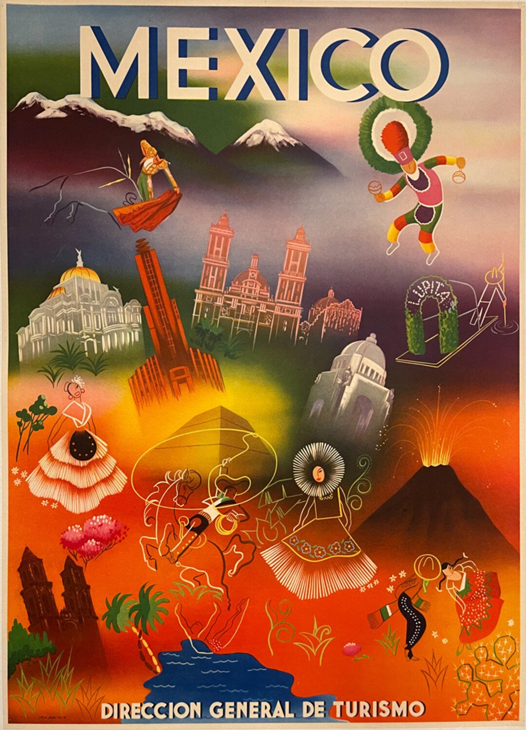 Vintage Mexico Tourism Poster Printed 1950 Mounted on Archival - Etsy