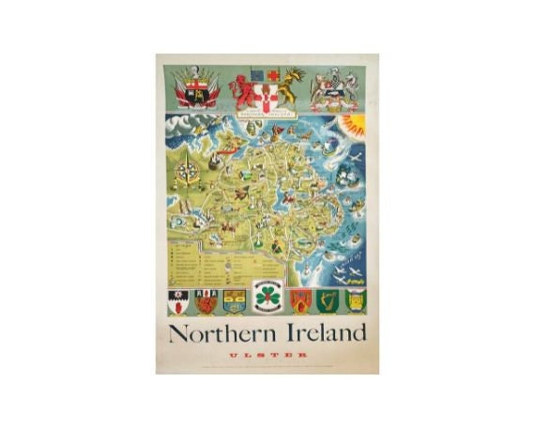 Northern Ireland Ulster Travel Advertisement Map Original Travel Poster ...