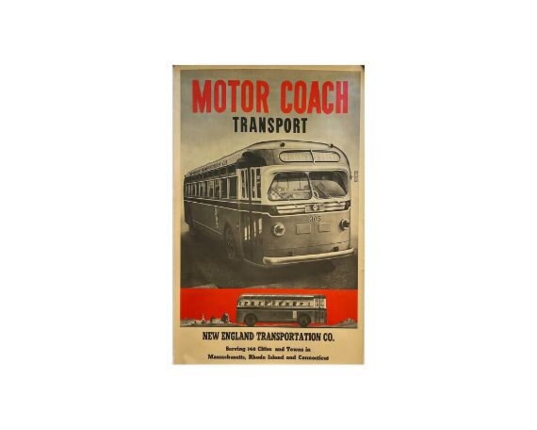 New England Transportation Bus Poster Printed 1947 Linen Backed (not a ...
