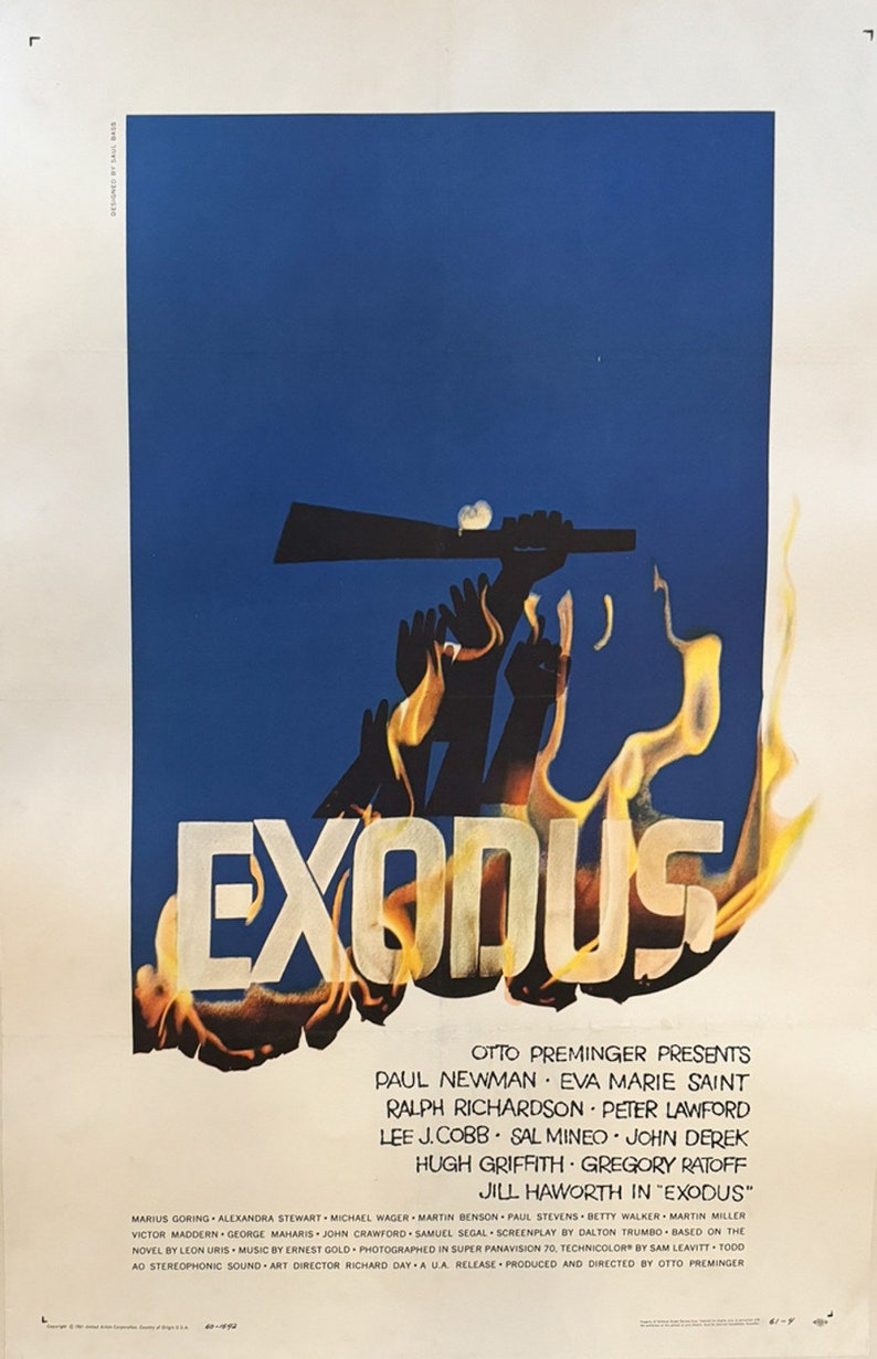 Exodus (1960) Original Style A Movie Poster Saul Bass Art Work Linen ...