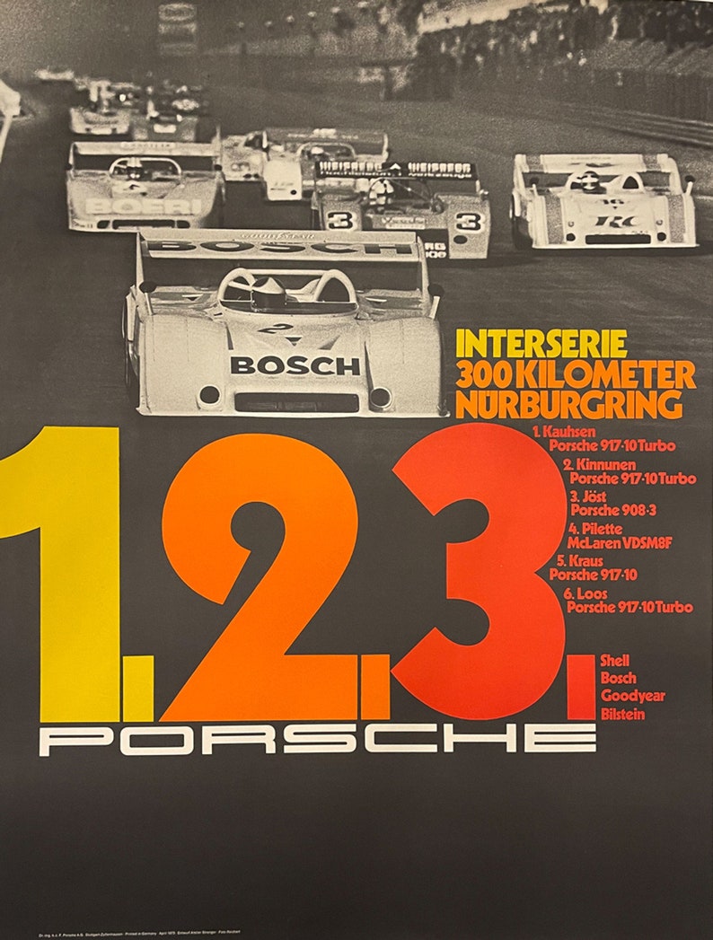 Porsche Interserie 300 Km Nurburgring Original Vintage Racing Poster ...