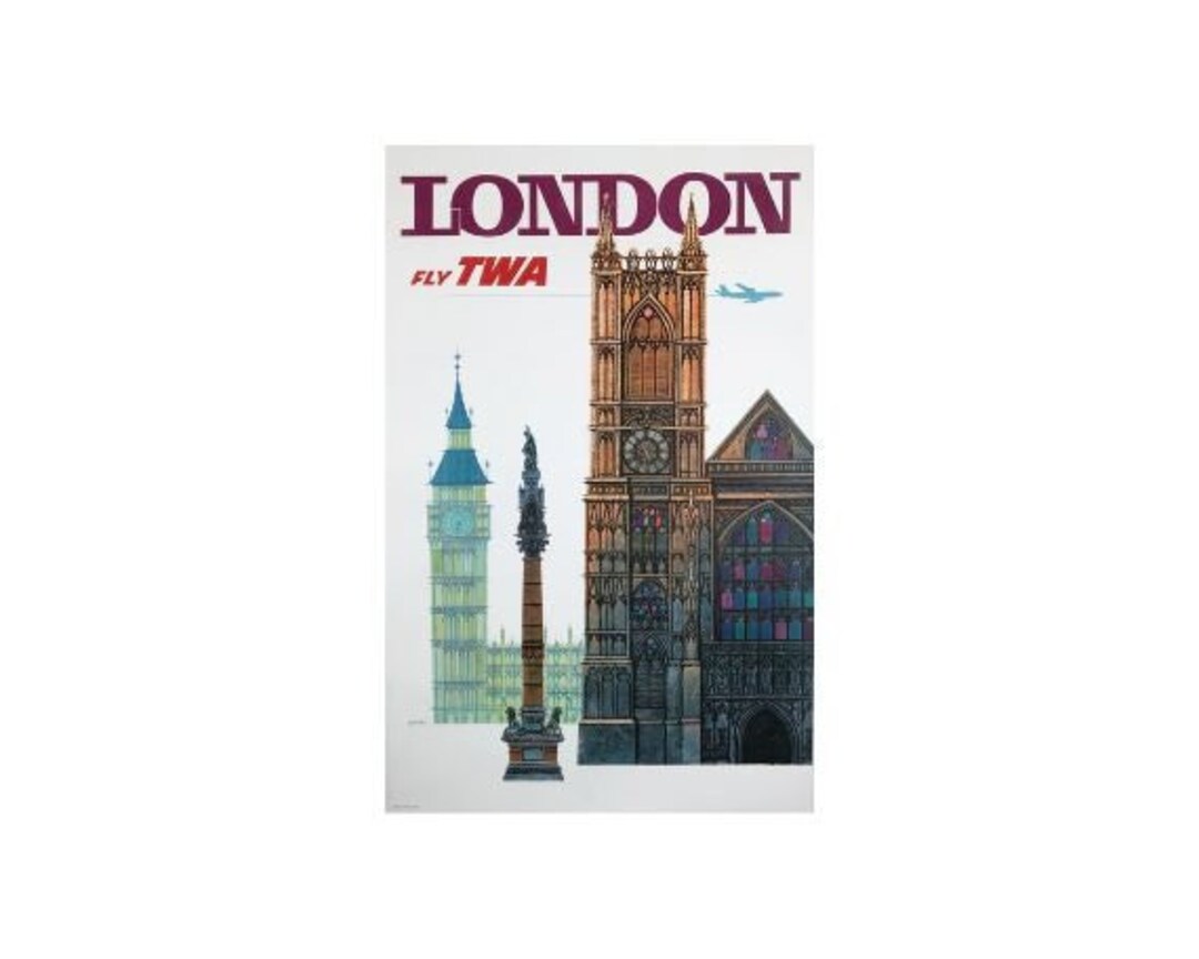 London-fly TWA by David Klein Original Airline Poster Printed 1962 ...
