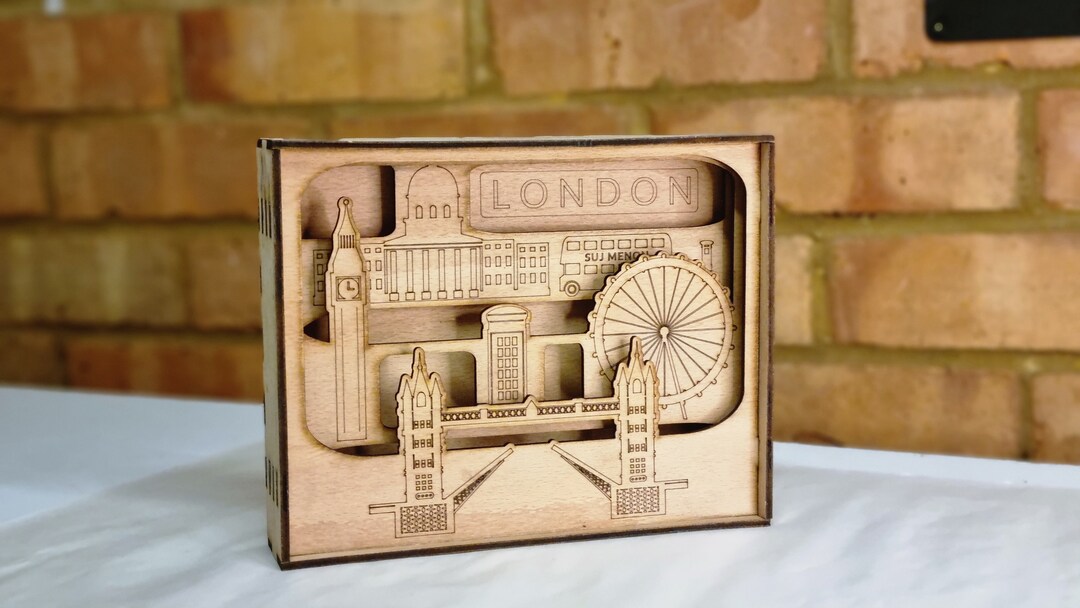 Lasercut 3D London Box Wooden Layered Decoration 3 Mm Plan SVG DXF ...