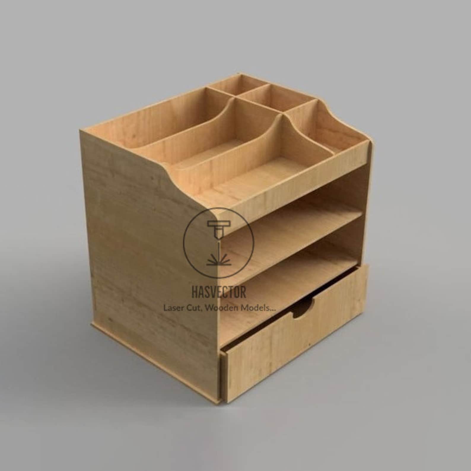 Lasercut Wooden Desk Organizer With Drawer Model for Home and Office 4 ...