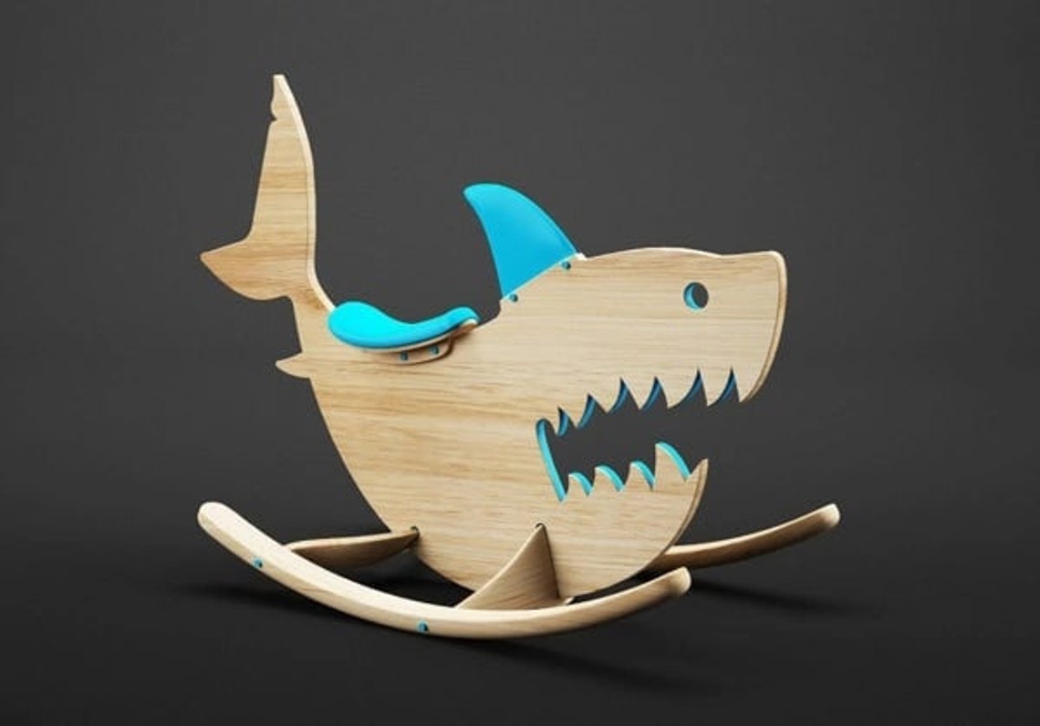 Lasercut Rocker Wooden Shark Toy Plan for Kids Cnc Router Cut 13 Mm ...