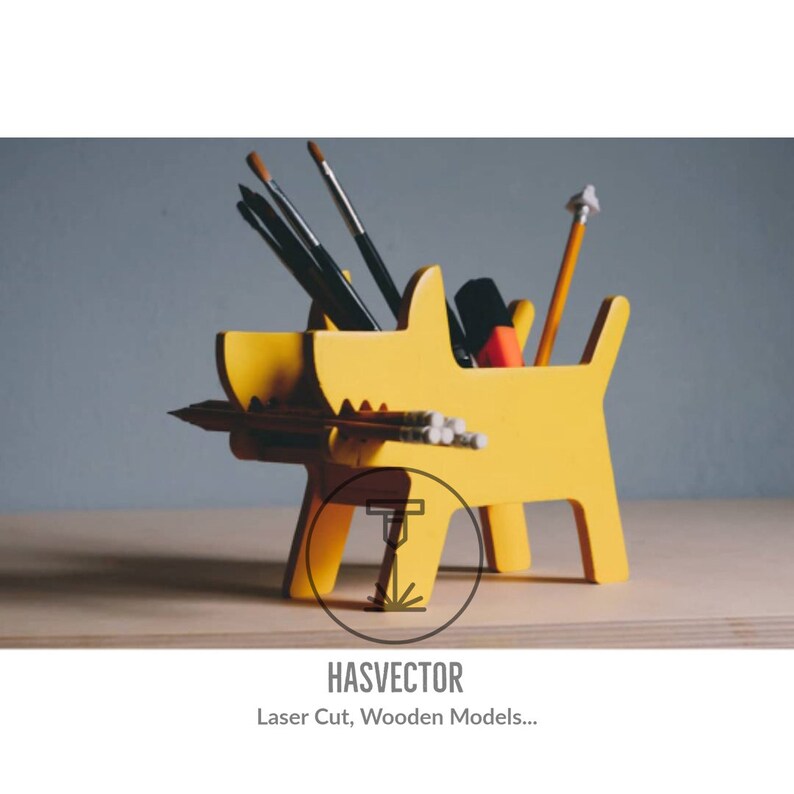 Lasercut Wooden Desk Organizer Decorative Animal Dog Pattern Pen Holder ...