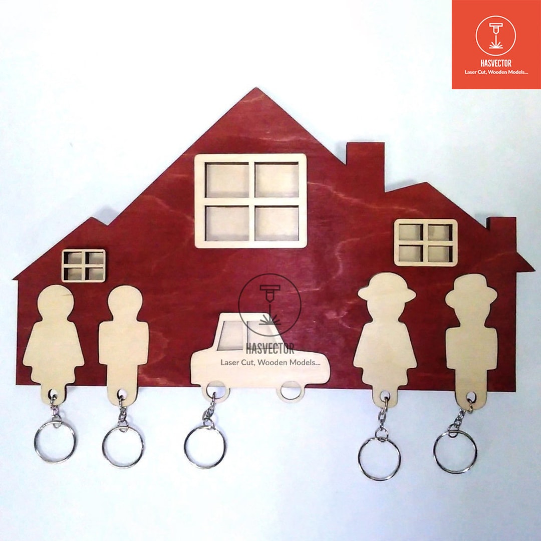 Lasercut Key Hanger and Key Chain Set Decorative Wooden Home Craft Plan ...