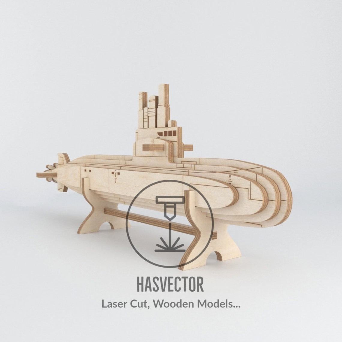 Lasercut Submarine Model Wooden 3D Puzzle Toy 3 Mm Plan Vector SVG CDR ...