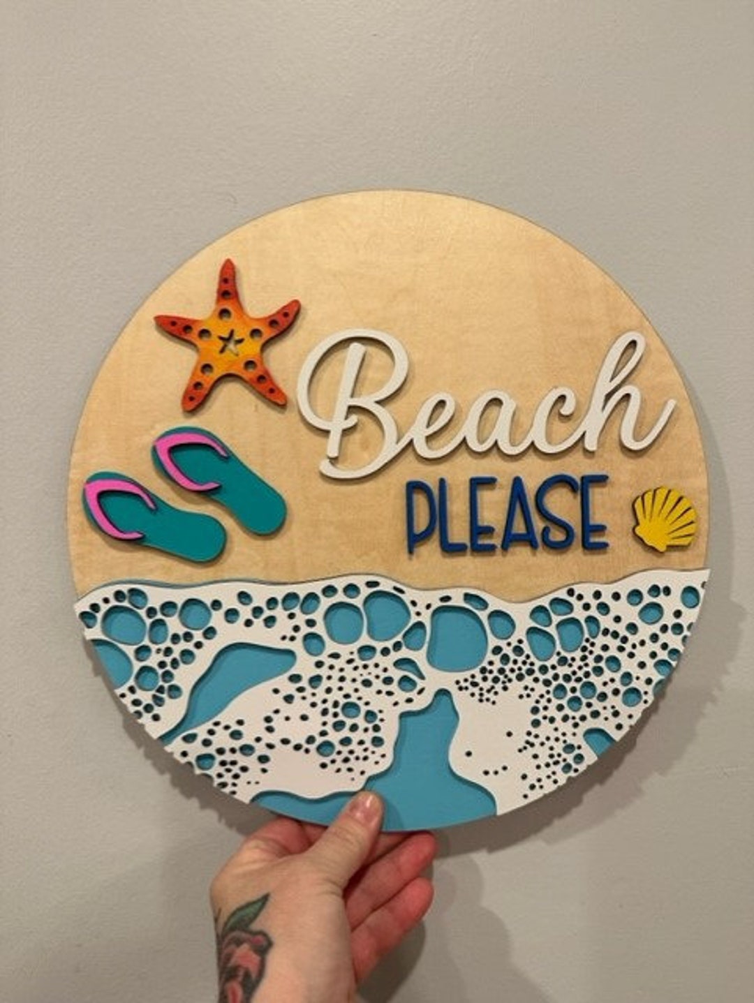 Wooden Beach Please Wave Wall Sign - Laser Cut Coastal Art - Etsy