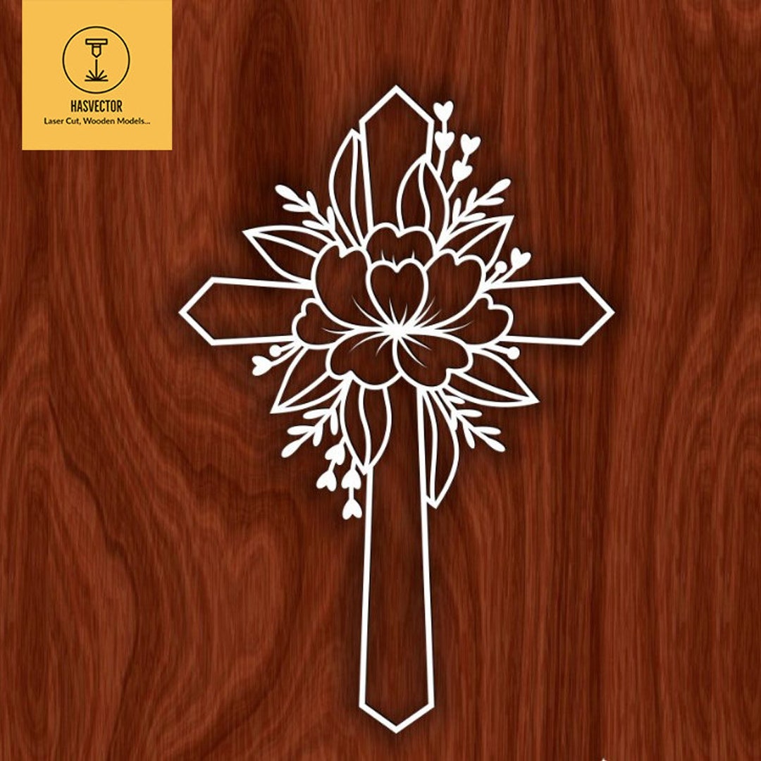 Lasercut Cross Wall Decoration With Flower Pattern Wooden Metal Vector ...