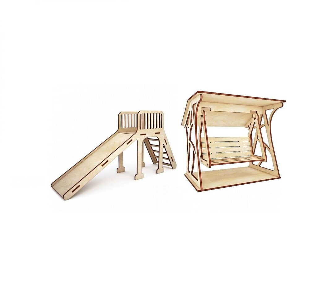 Swing and Slide Model Laser Cut File | Playground 3D Puzzle SVG DXF CDR ...