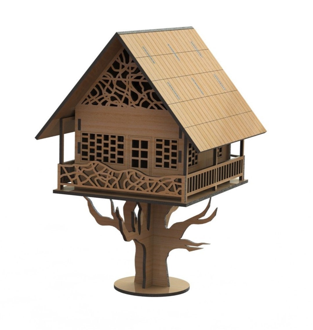 Lasercut Treehouse Model 3D Decorative Wooden Toy 3 Mm House Plan SVG ...