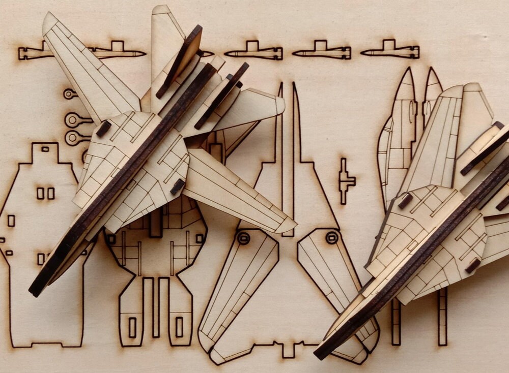 Lasercut Plane Jet Model Wooden 3D Puzzle Toy 3 Mm Plan Vector SVG DXF ...