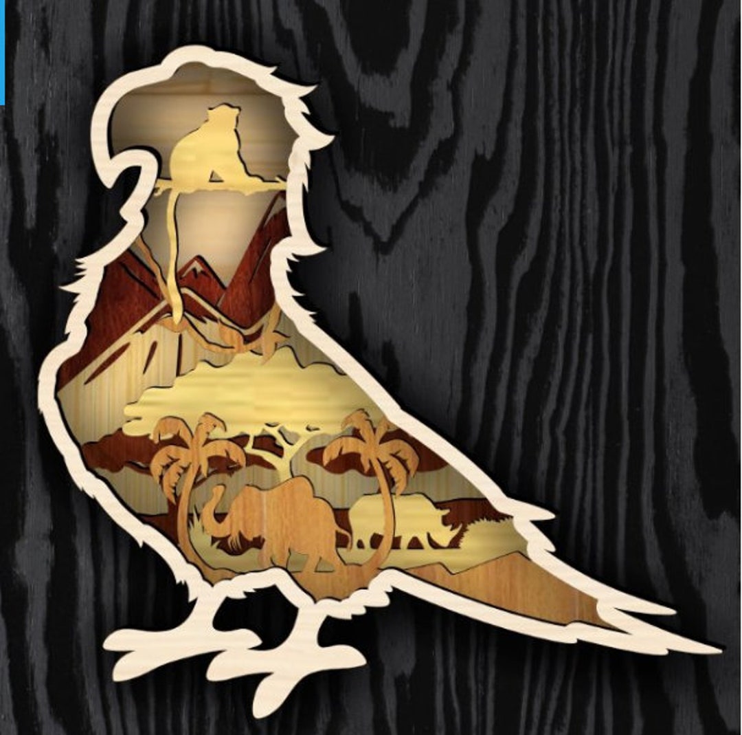 Lasercut Layered Parrot Paintable Diy Wooden Wall Decoration Vector Art ...