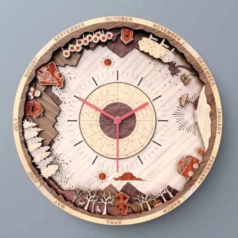 Lasercut Modern Layered Wall Clock Design Wooden Model SVG DXF Files - Etsy