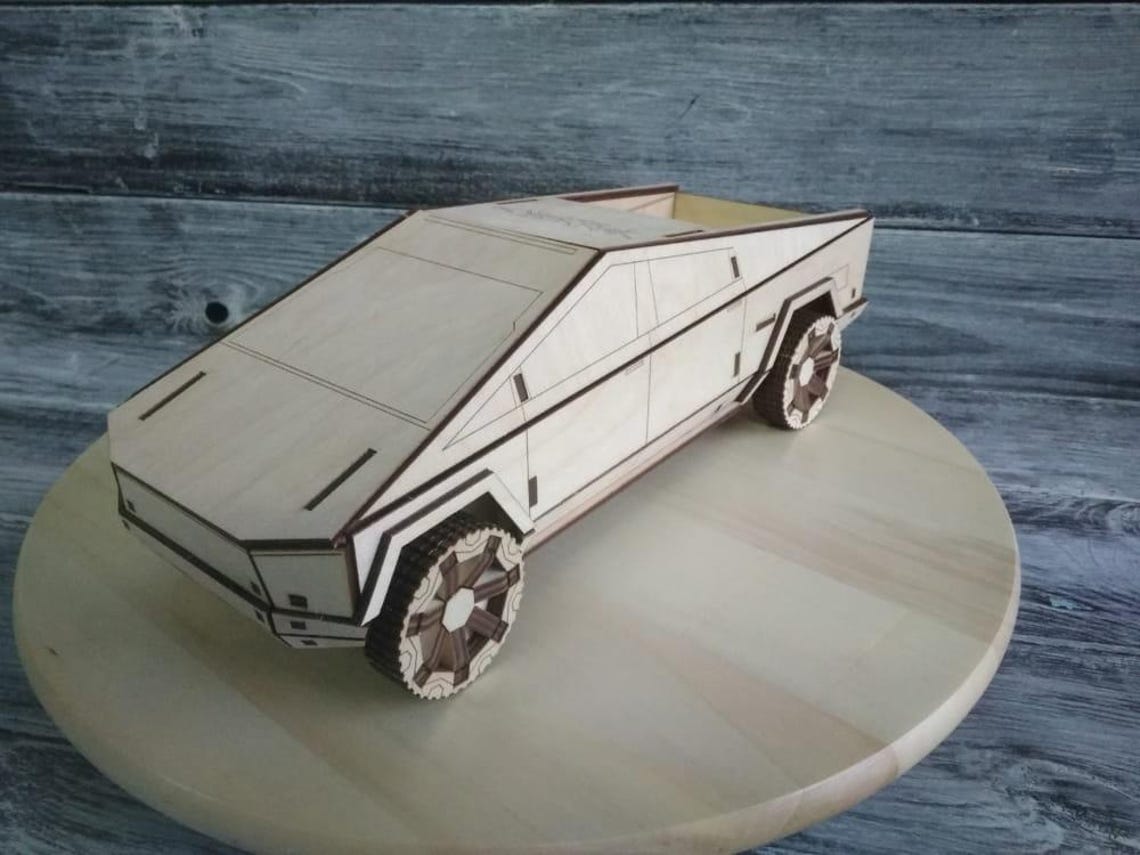 Tesla Cybertruck Wooden Car Model SVG, 3D Puzzle Laser Cut File for 3mm ...