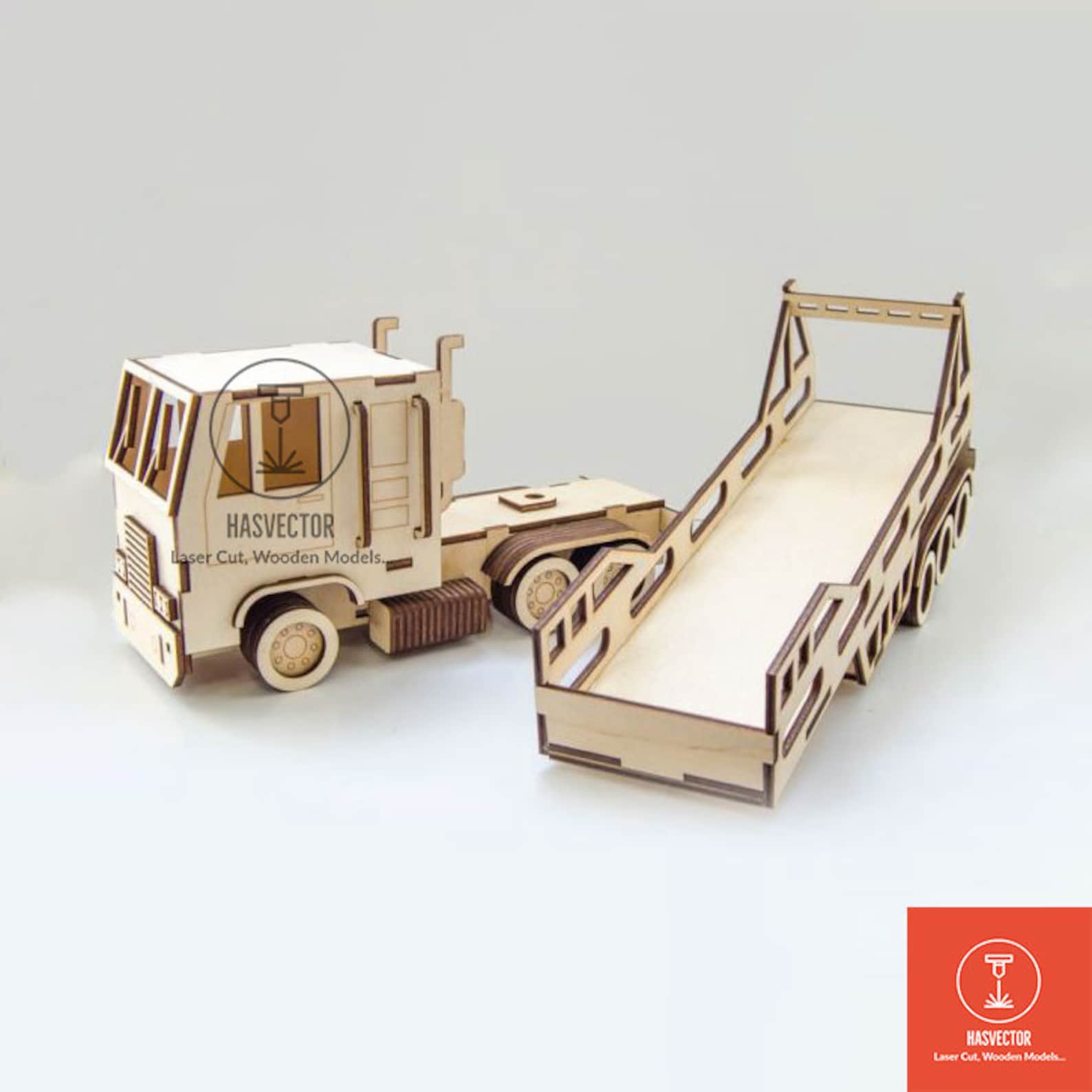 Lasercut Truck With Trailer Model 3D Decorative Wooden Toy 3 Mm Plan ...