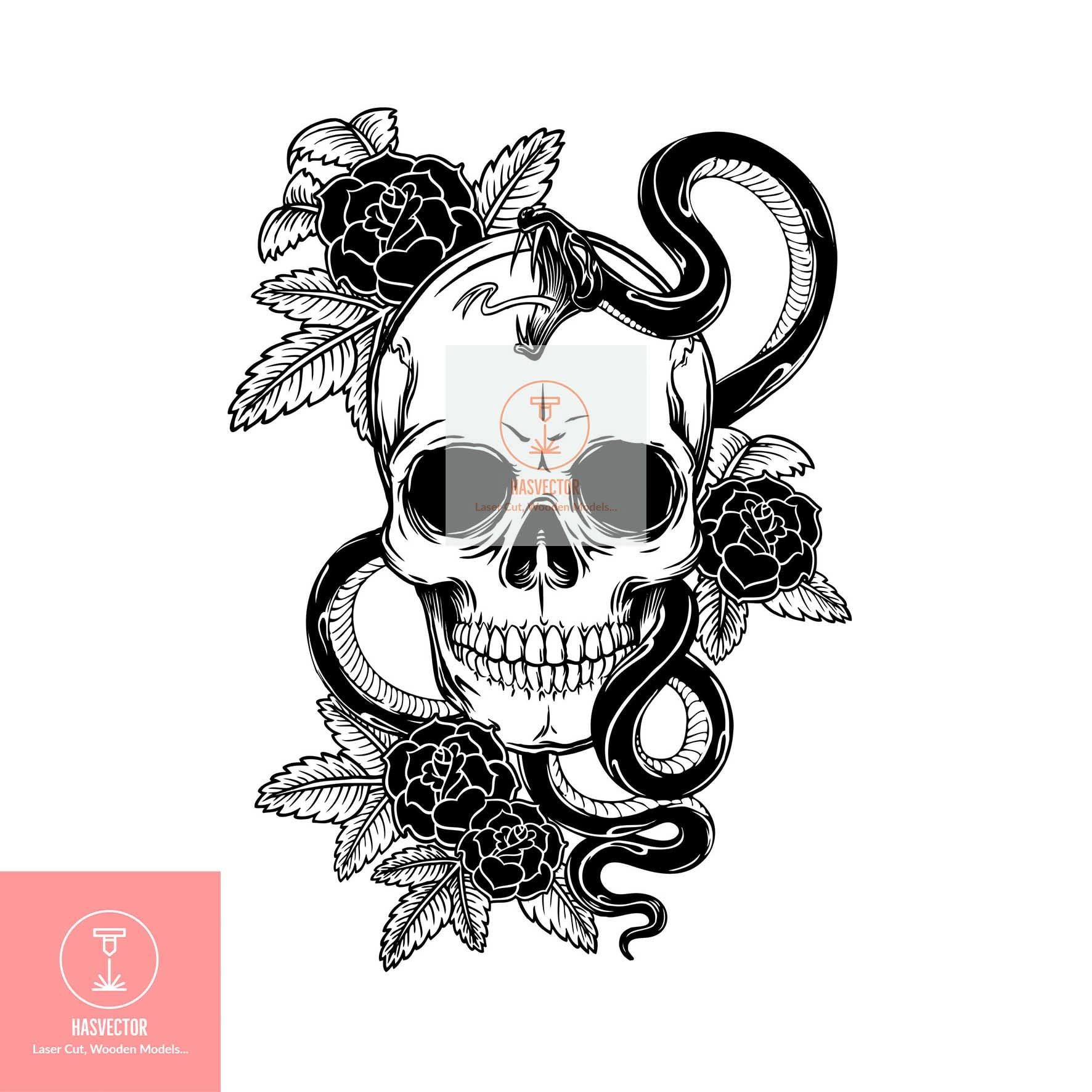 Skull With Snake and Rose Sketch Vector Art Designs for - Etsy