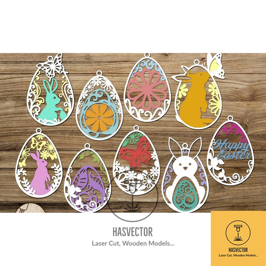 Lasercut Easter Egg Tag Key Chain Models 27 Cute Design Pack SVG CDR ...