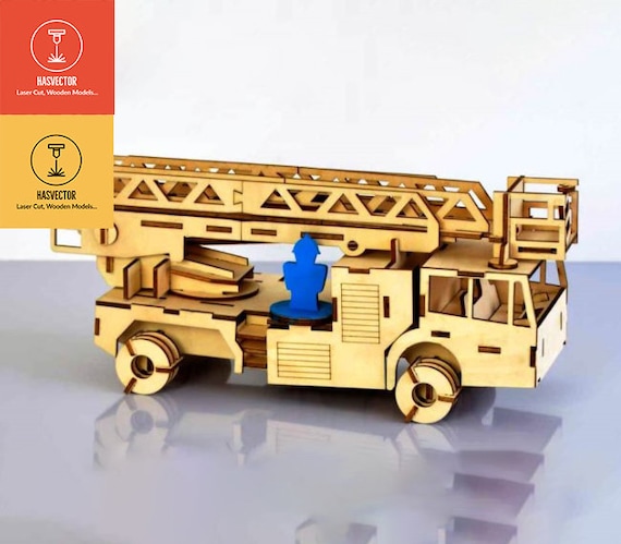 Lasercut Firetruck Model 3D Decorative Wooden Toy Design 2.25 | Etsy