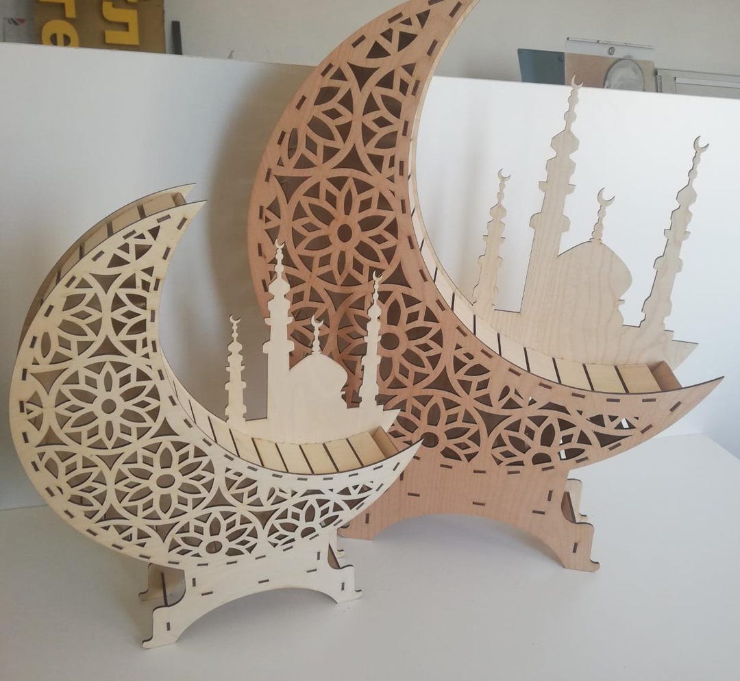 Crescent Moon and Mosque Light Box SVG, Islamic Lantern Decor Laser Cut ...