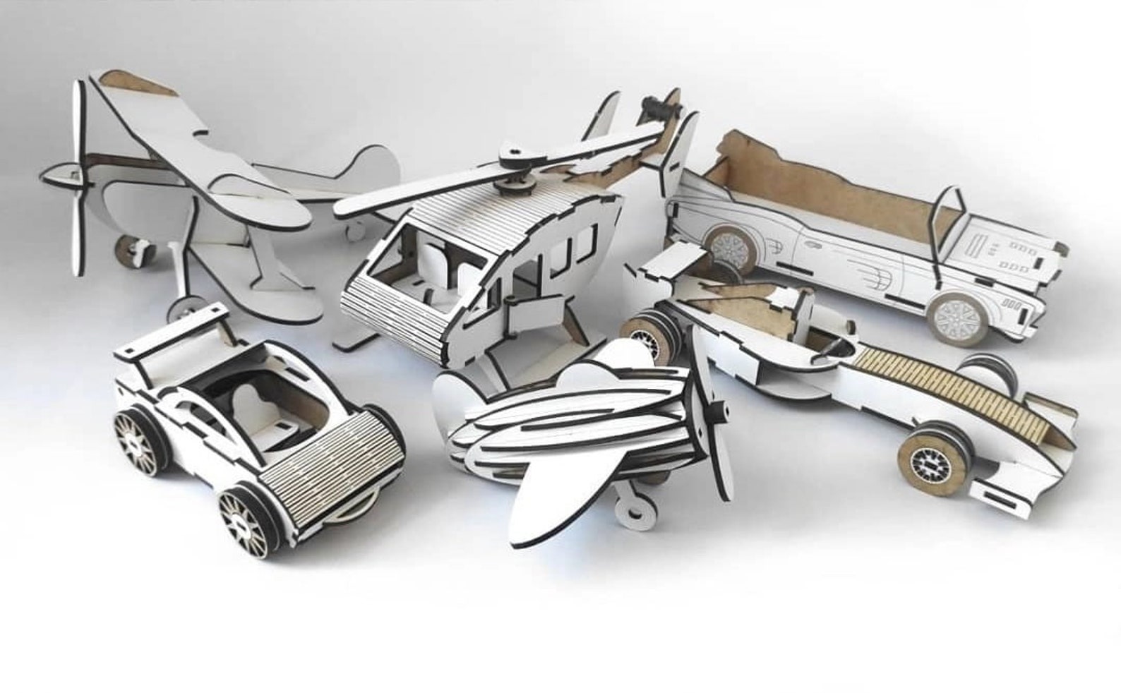 Laser Cut Toy Set-9 Special Design! (racing Car, Helicopter, F1 Car ...