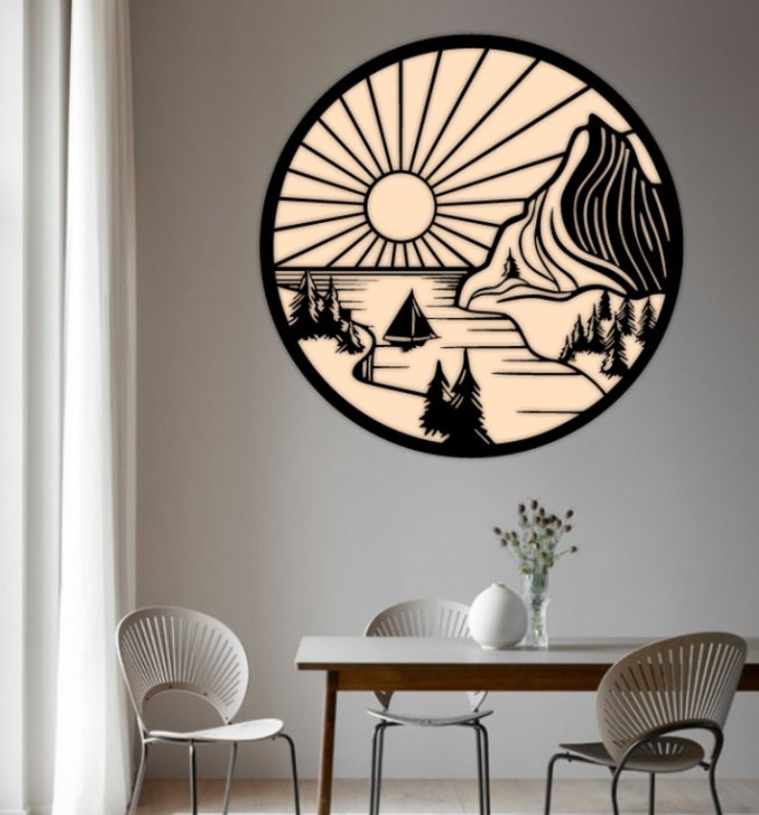 Lasercut Nature Wall Decoration Nature Mountain, Sun, River Patterns ...