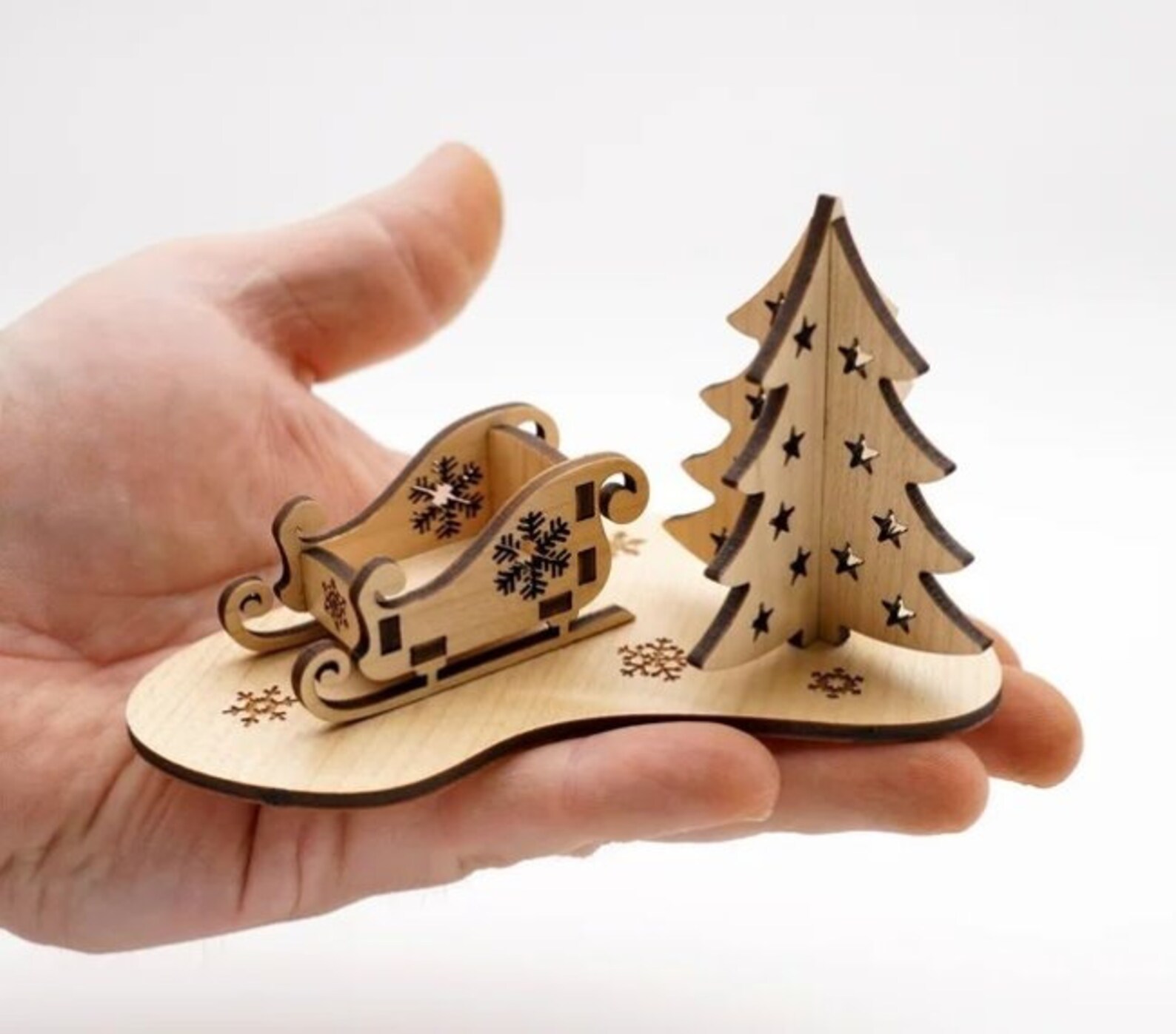 Lasercut Christmas Tree and Santa Cart 3D Model Decorative Wooden Toy 3 ...