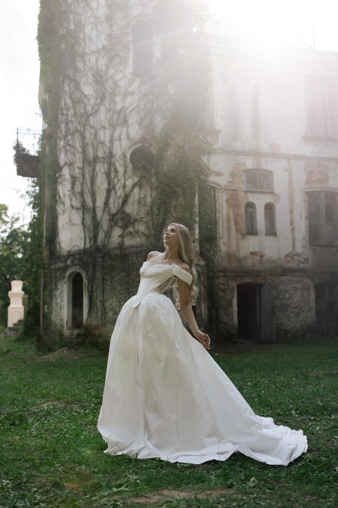 Off-shoulders Taffeta Wedding Dress, Reception Bridal Dress, Drapes ...