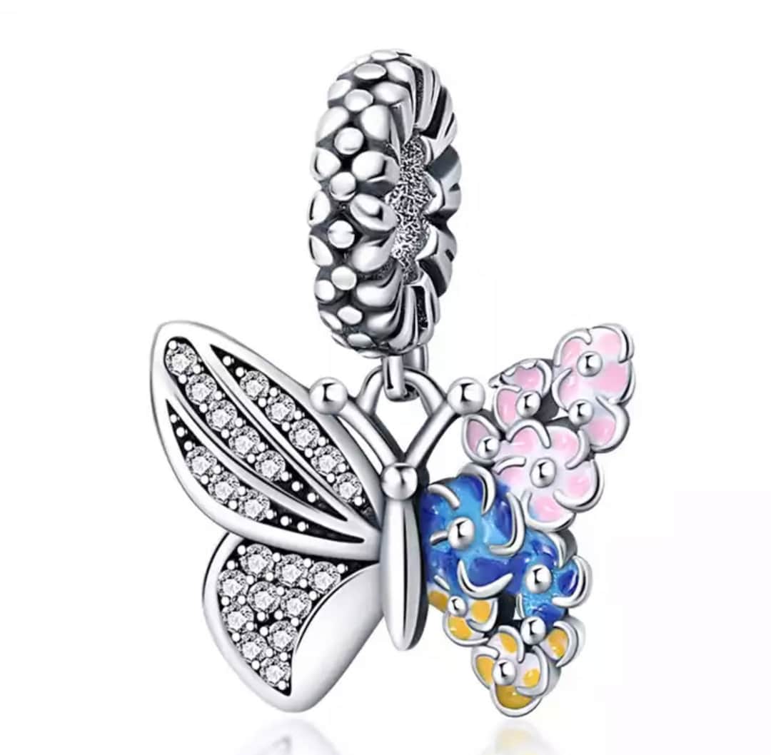 Butterfly Dangle Charm Pandora Style Charm 925 Sterling Silver Cubic ...