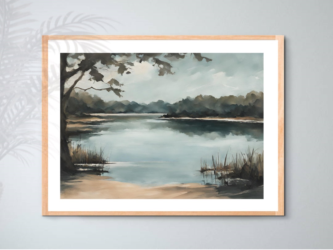 Lake Coastal View Watercolor Abstract Printable Downloadable Digital ...