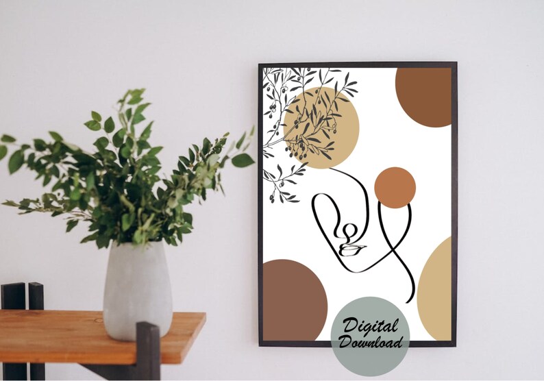 Boho Abstract Woman Line Art Print Digital Download Printable Wall Art ...
