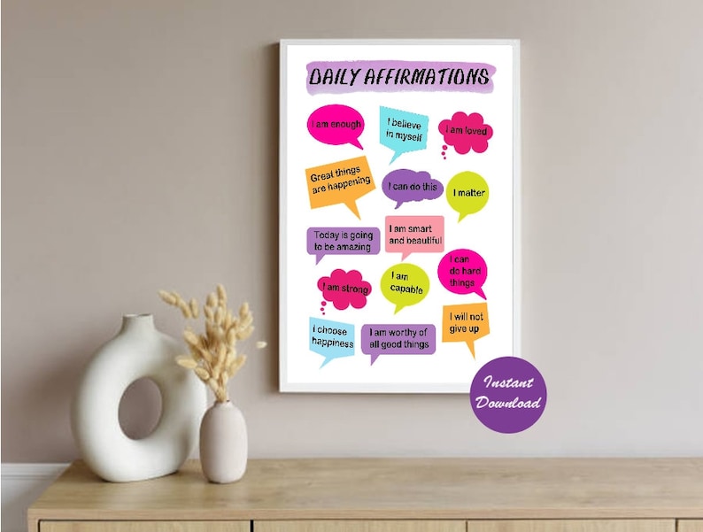 Instant Download Print Daily Affirmations Motivational Inspirational ...