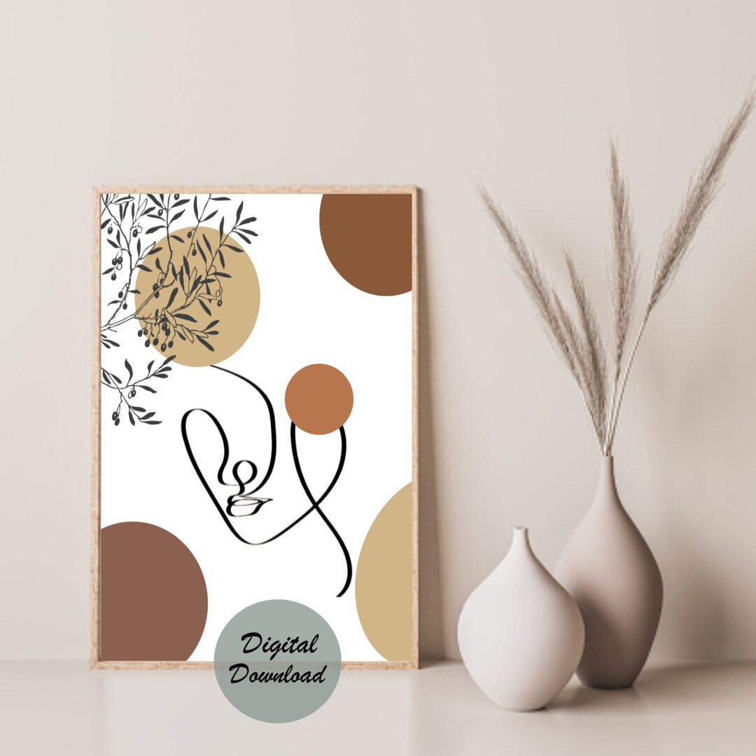 Boho Abstract Woman Line Art Print Digital Download Printable Wall Art ...