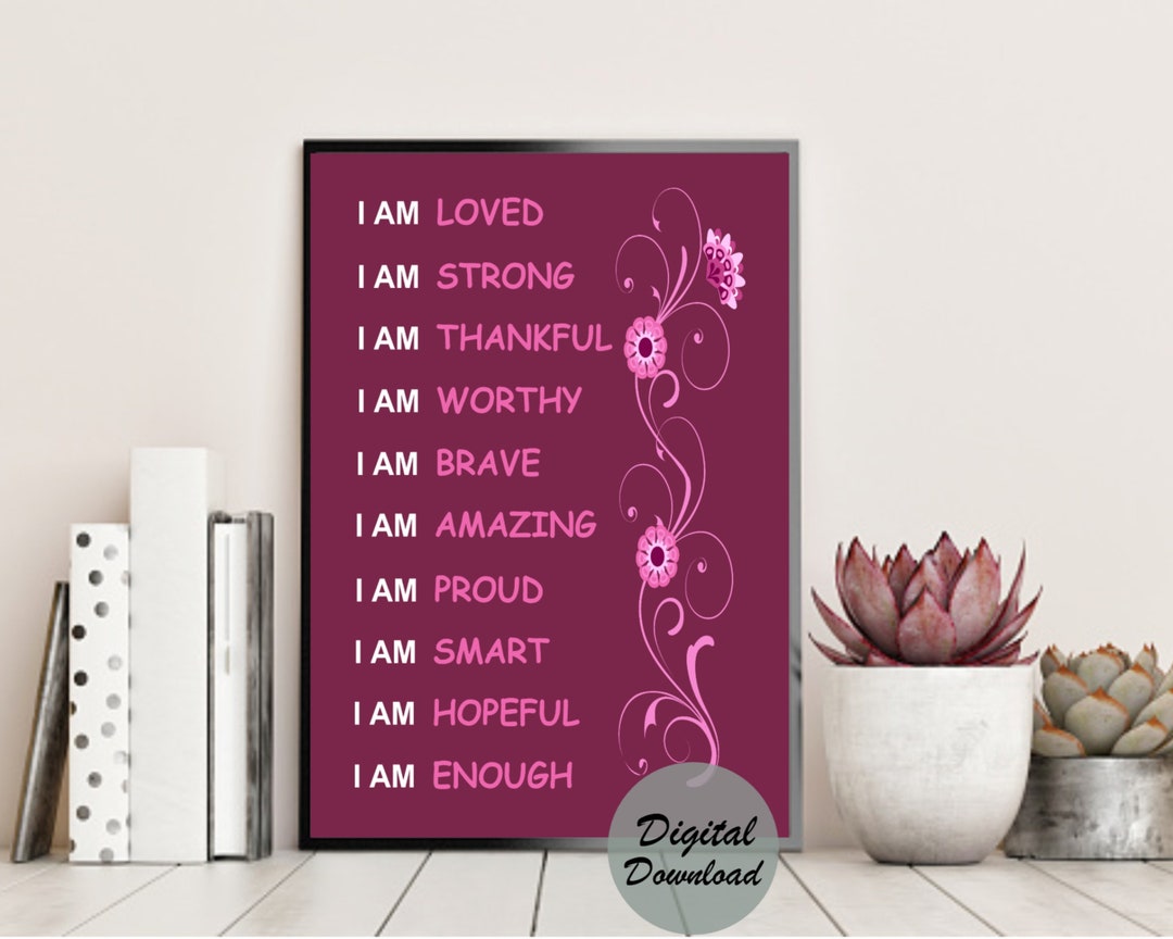 I Am Words of Affirmation Inspiration Wall Digital Printable Art - Etsy