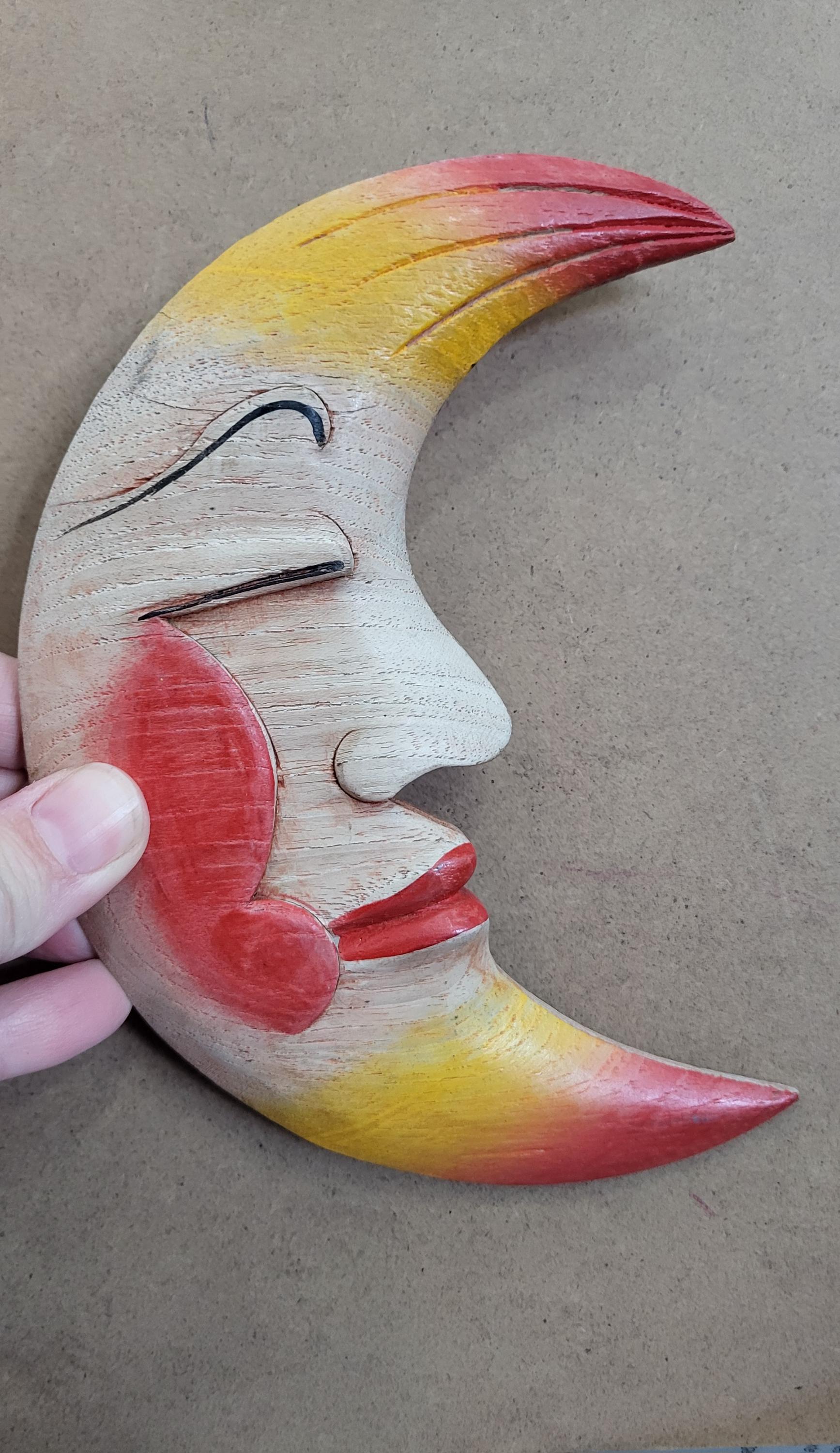 Vintage Moon Face Wooden Carving Decor - Etsy