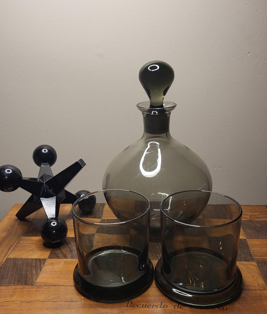 Smokey Onyx Whiskey Decanter Set With Two Flat Bottom Rocks Glasses - Etsy