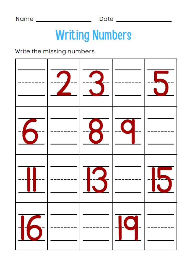 Kids Worksheet. Write the Missing Numbers Work Pages. Fun Math Pages ...