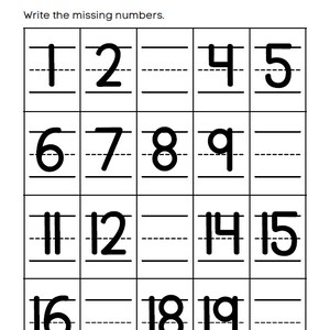 Kids Worksheet. Write the Missing Numbers Work Pages. Fun Math Pages for Kids. Number 1-20 - Etsy