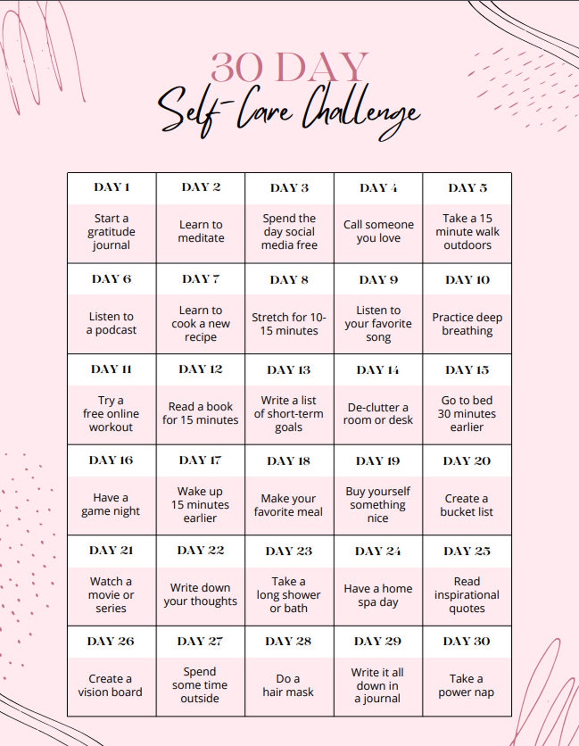 Self Care Planner, Self Care, Goal Setting, 30 Day Self Care, Selfcare ...